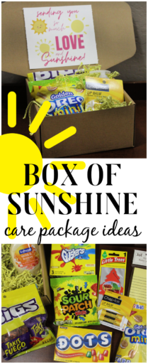 Box of Sunshine Yellow Care Package Ideas | The CentsAble Shoppin